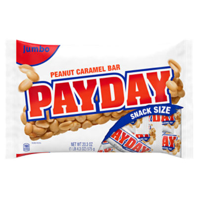 PAYDAY Peanut Caramel Snack Size, Halloween Candy Bars Jumbo Bag, 20.3 oz