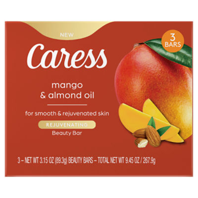 Caress Bar Soap Mango & Almond Oil 3.15 oz, 3 Bars
