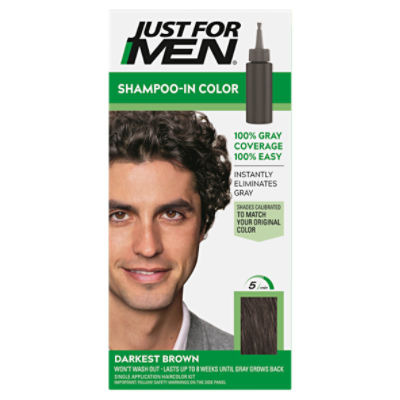 Just For Men Shampoo-In Color H-50 Darkest Brown Haircolor Kit, Single ...