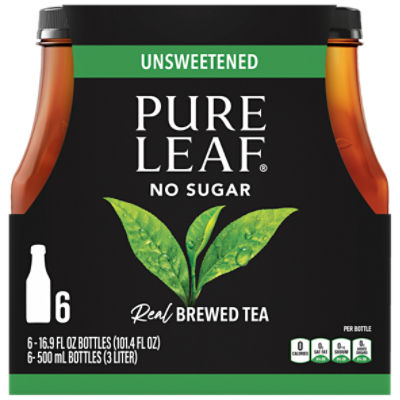 Pure Leaf Unsweetened Black Tea Real Brewed Tea, 16.9 fl oz, 6 count ...