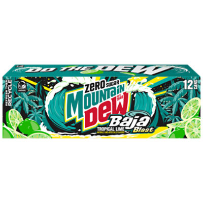 Mtn Dew Baja Blast Zero Sugar DEW, Natural & Artificial Tropical Lime ...