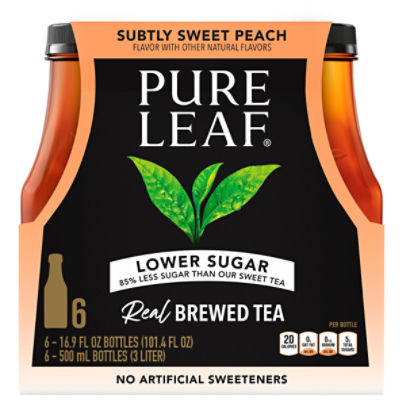 Pure Leaf Lower Sugar Subtly Sweet Peach Real Brewed Tea, 16.9 oz, 6 count