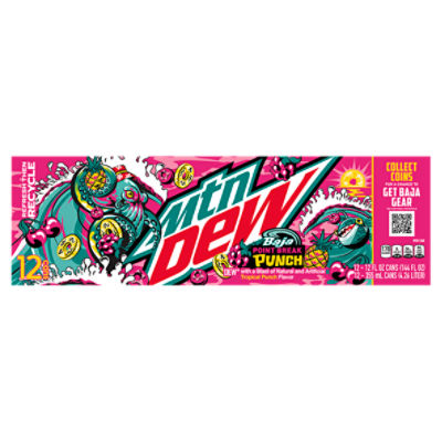 Mtn Dew Baja Point Break Punch Tropical Punch Flavor Soda, 12 fl oz, 12 ...