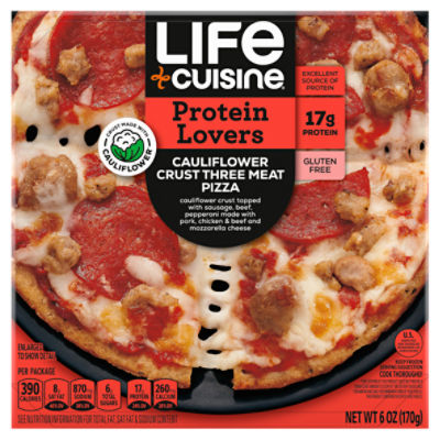 Life Cuisine Protein Lovers Cauliflower Crust Three Meat Pizza, 6 oz