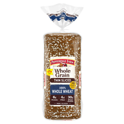 Pepperidge Farm Whole Grain Thin Sliced 100% Whole Wheat Bread, 22 oz ...