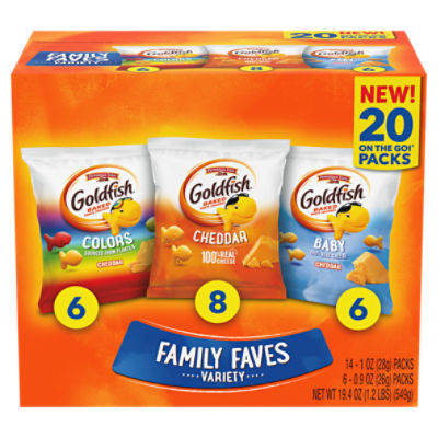 Goldfish Family Faves Crackers, Cheddar, Colors and Baby Crackers Snack ...