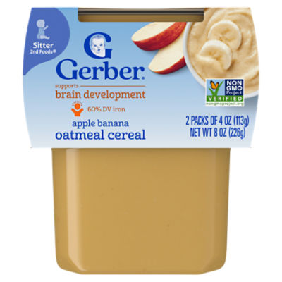 (Pack of 2) Gerber 2nd Foods Apple Banana with Oatmeal Baby Food, 4 oz Tubs