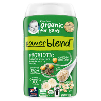 Gerber Powerblend Organic Oatmeal Chickpea Banana Chia Probiotic, Cereal