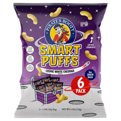 Pirate's Booty Smart Puffs Cosmic White Cheddar Corn Puffs, 1 oz, 6 ...