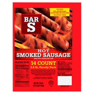 Bar-S Hot Smoked Sausage Family Pack, 14 count, 40 oz