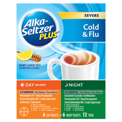 Alka-Seltzer Plus Honey Lemon Zest Severe Cold & Flu Day and Night ...