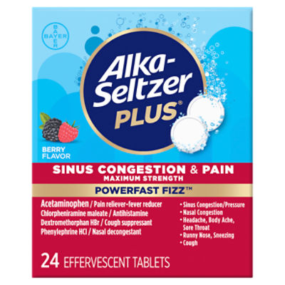 Alka-Seltzer Plus Powerfast Fizz Berry Flavor Effervescent Tablets, 24 ...