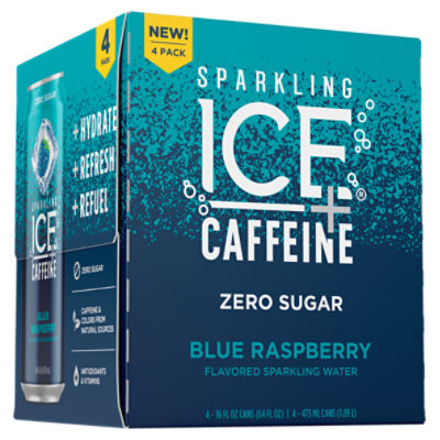 Sparkling Ice +Caffeine Zero Sugar Blue Raspberry Flavored Sparkling ...