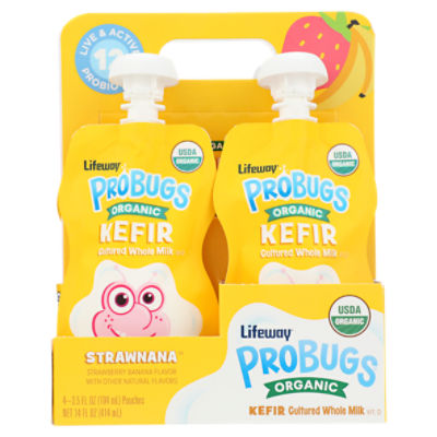 Lifeway Probugs Organic Strawnana Kefir, 3.5 fl oz, 4 count - Fairway
