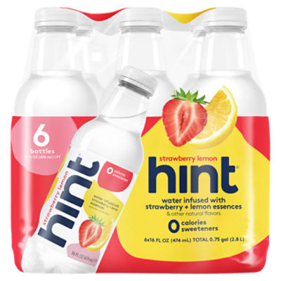 Hint Water Infused with Strawberry + Lemon Essences, 16 fl oz, 6 count ...