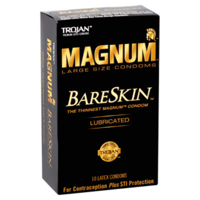 Trojan Magnum Bareskin Lubricated Large Size Latex Condoms, 10 count