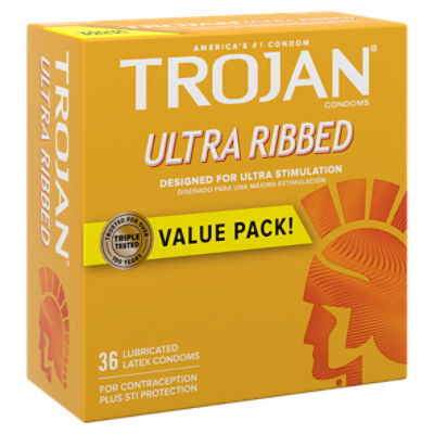 Trojan Ultra Ribbed Lubricated Latex Condoms Value Pack!, 36 count