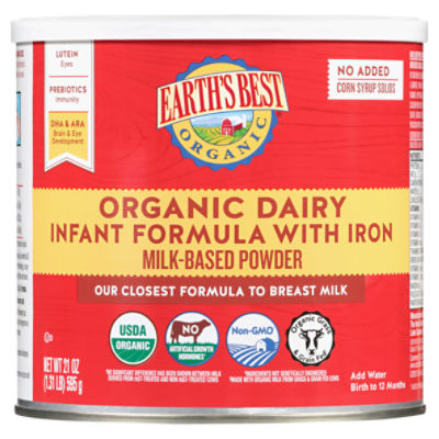 Earth's Best Organic Dairy Infant Formula with Iron Milk-Based Powder ...