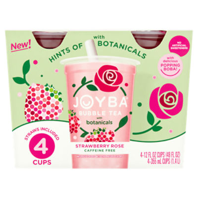 Joyba Strawberry Rose Bubble Tea with Botanicals, 12 fl oz, 4 count ...