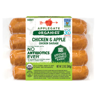 Applegate Organics Sweet Chicken & Apple Chicken Sausage, 4 count, 12 ...