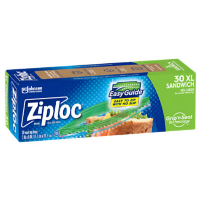 Ziploc® Brand Xl Sandwich Bags With New Easyguide™ Texture And Grip N Seal Technology 30 Count