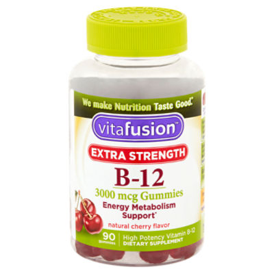 Vitafusion Extra Strength B-12 Natural Cherry Flavor Gummies, 3000 mcg ...