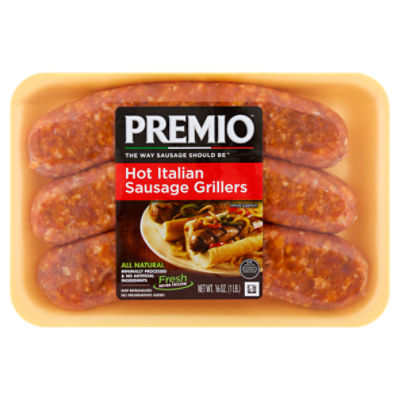 Premio Hot Italian Sausage Grillers, 3 count, 16 oz