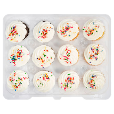 12 Pack Yellow & Chocolate Cupcakes With Vanilla Icing - ShopRite
