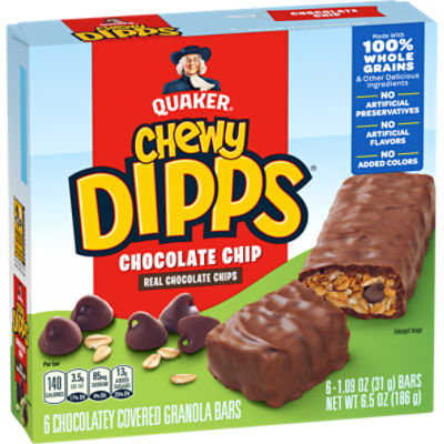 Quaker Chewy Dipps Chocolate Chip Chocolatey Covered Granola Bars, 1.09 ...