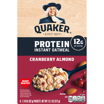 Quaker Protein Cranberry Almond Instant Oatmeal, 2.18 oz, 6 count