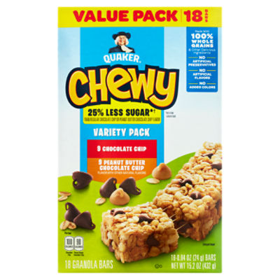 Quaker Chewy Granola Bars Variety Pack, 0.84 oz, 18 count