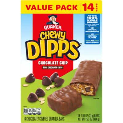 Quaker Chewy Dipps Chocolate Chip Granola Bars Value Pack, 1.09 oz, 14 ...