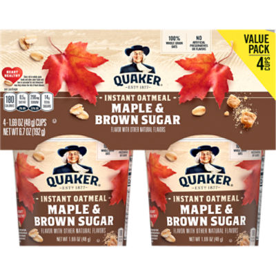 Quaker Instant Oatmeal Maple & Brown Sugar Flavor 1.69 Oz 4 Count ...