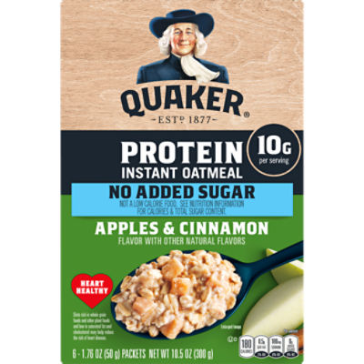Quaker Protein No Added Sugar Apples & Cinnamon Instant Oatmeal, 1.76 ...