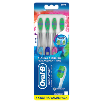 Oral-B Indicator Color Collection Toothbrushes Value Pack, Soft, 4 ...