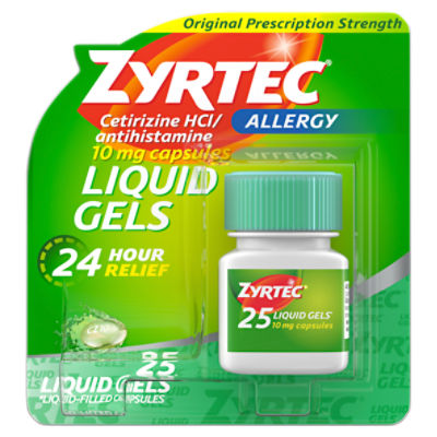 Zyrtec 24 Hour Allergy Relief Liquid Gels, 10 mg Cetirizine HCl, 25 ct ...