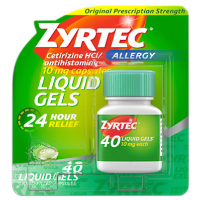 Zyrtec 24 Hour Allergy Relief Liquid Gels, 10 mg Cetirizine HCl, 40 ct ...