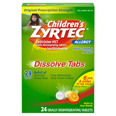 ZYRTEC Children's Indoor + Outdoor Allergies Citrus Flavor Dissolve ...