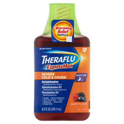 Theraflu ExpressMax Nighttime Berry Flavor Severe Cold & Cough Liquid ...