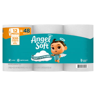Angel Soft Unscented Bathroom Tissue Rolls, 12 count - The Fresh Grocer