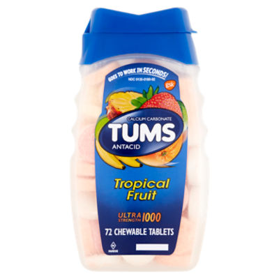Tums Tropical Fruit Ultra Strength 1000 Antacid Chewable Tablets, 72 ...