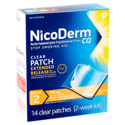 NicoDerm CQ Step 2 Stop Smoking Aid Clear Patches, 14 mg, 14 count