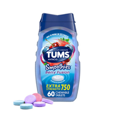 Tums Smoothies Berry Fusion Extra Strength 750 Chewable Tablets, 60 ...
