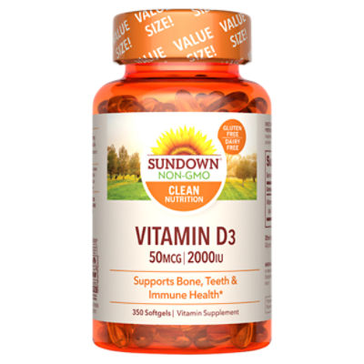 Sundown Vitamin D3 2000 IU Softgels, Supports Bone, Teeth, and Immune ...