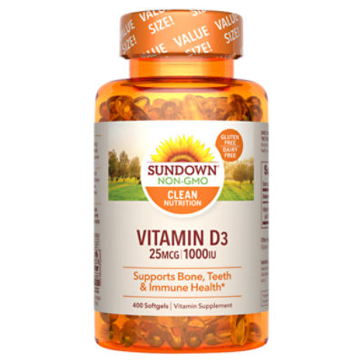 Sundown Vitamin D3 1000 IU, Supports Bone, Teeth, and Immune Health ...