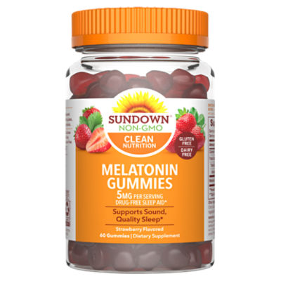 Sundown Melatonin 5mg Gummies for Sleep Support, Natural Strawberry ...