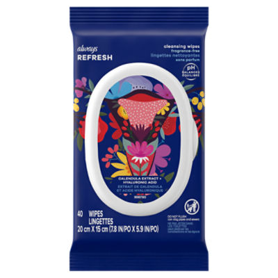 Always REFRESH Cleansing Wipes for Intimate Skin, Fragrance-Free, 40ct