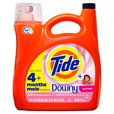 Tide plus Downy, Liquid Laundry Detergent, April Fresh, 146 fl oz, 94 ...