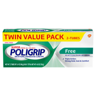Poligrip Free Denture Adhesive Cream Twin Value Pack, 2.4 oz, 2 count