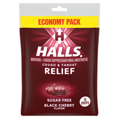 HALLS Relief Sugar Free Black Cherry Flavor Cough Drops, Economy Pack ...